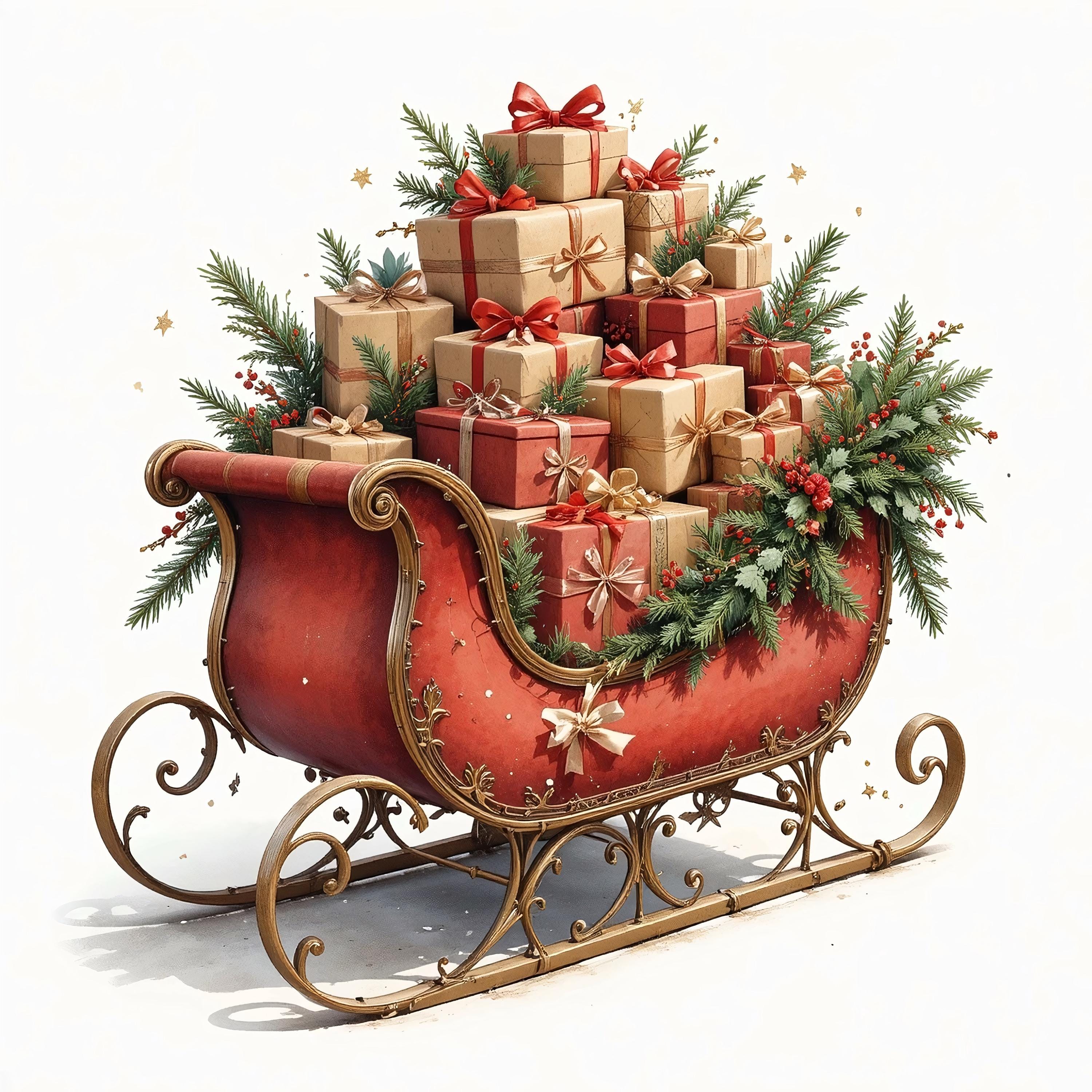 16 Christmas Sleigh Clipart – Watercolor Red, Blue, Green & Gold ...