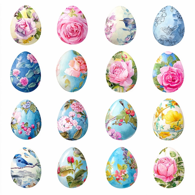 Floral Easter Egg Clipart Bundle, Decorative Eggs, Spring Egg Clipart ...