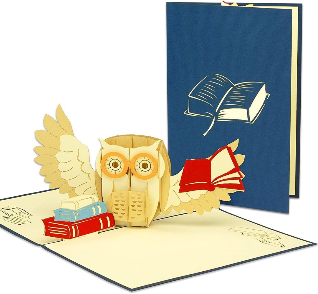 LIN17529, Linpopup®, POP UP Card, 3D Card, Folding Card, Owl, Book ...