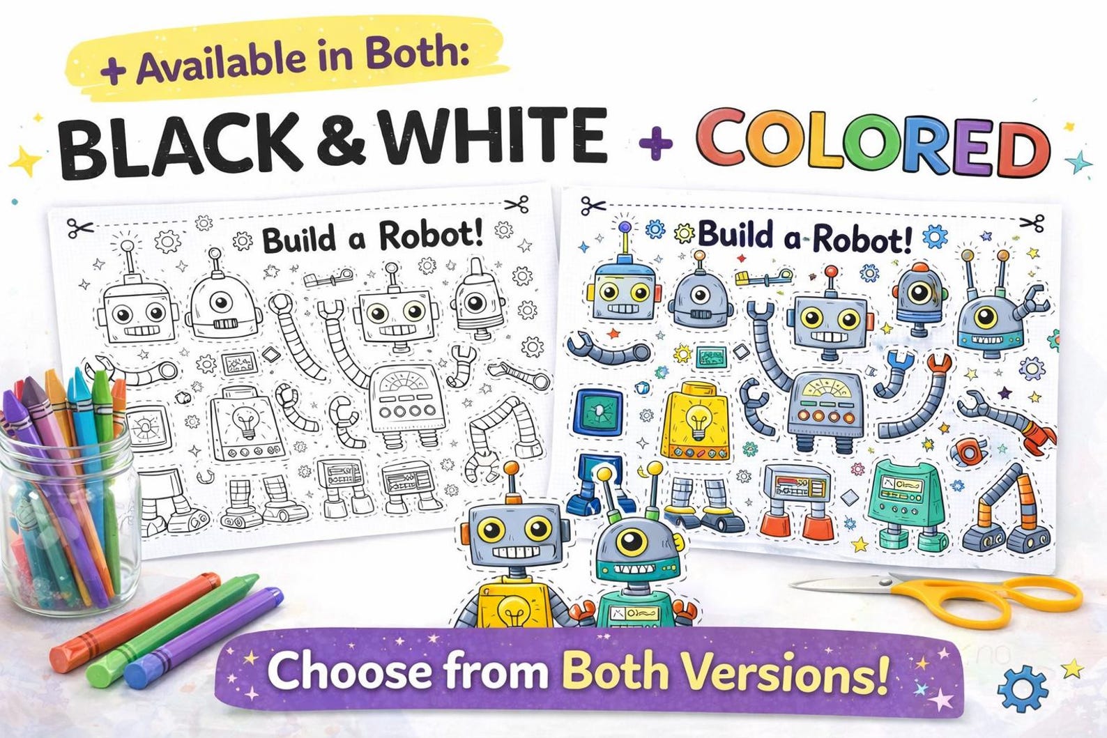 Build a Robot Cut and Paste Coloring Sheet | Robot Craft Printable for ...