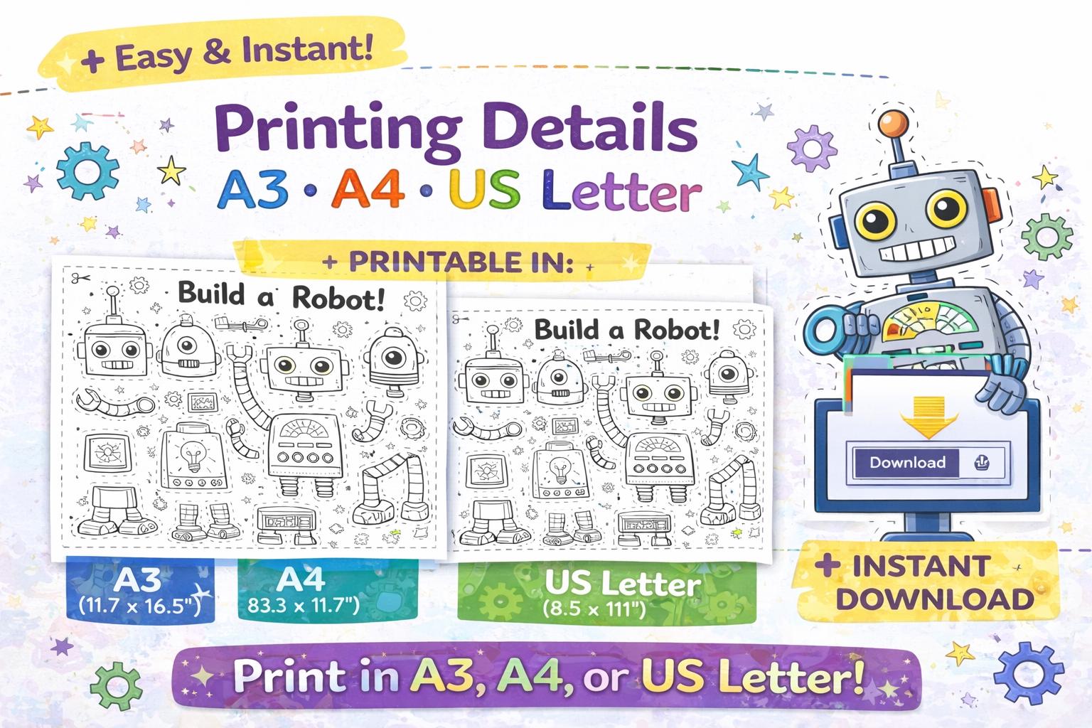 Build a Robot Cut and Paste Coloring Sheet | Robot Craft Printable for ...