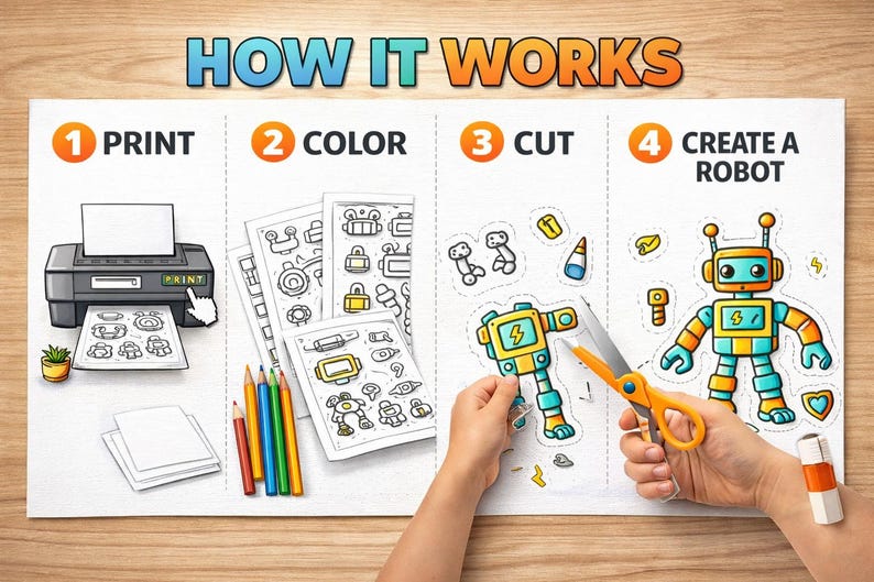 Build a Robot Coloring & Cut and Paste Bundle | Robot Craft Printable ...