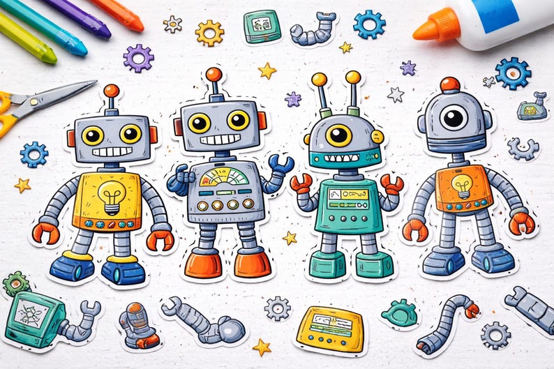 Build a Robot Cut and Paste Coloring Sheet | Robot Craft Printable for ...
