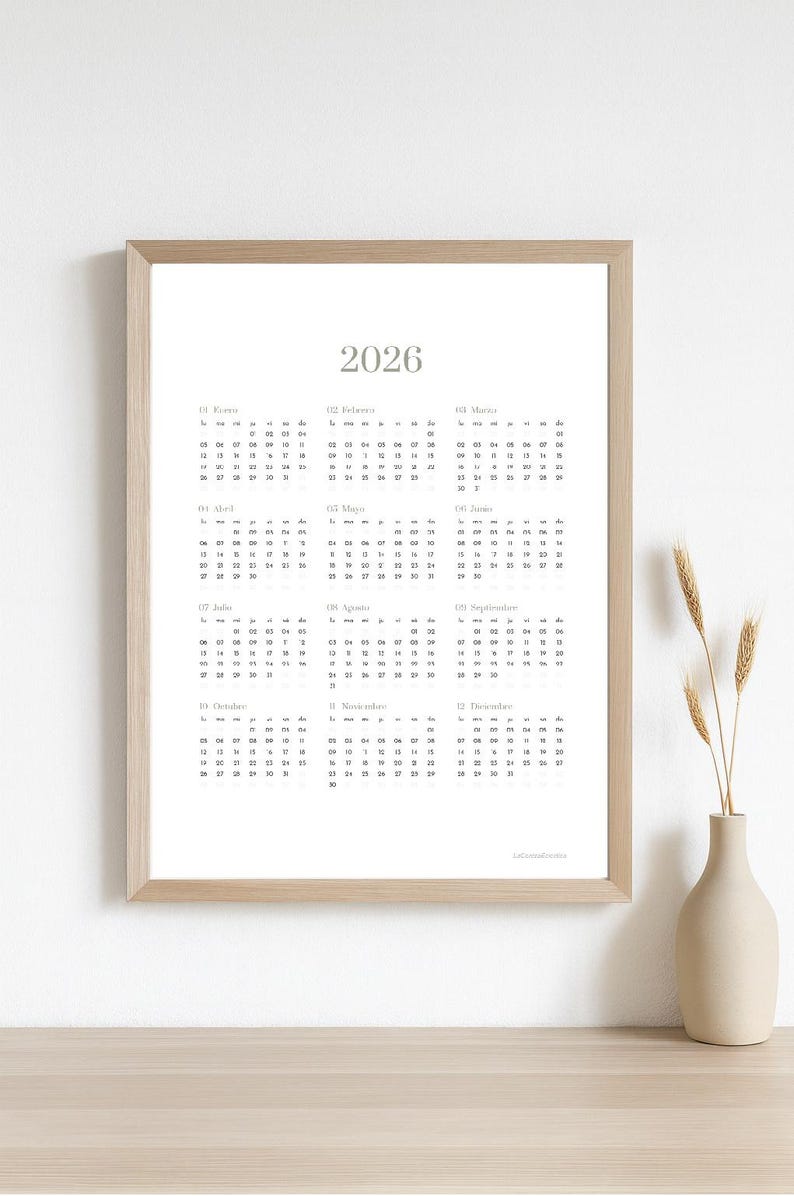 2026 Boho Olive Calendar for Printing • A4 & A3 Annual • Starts Monday ...