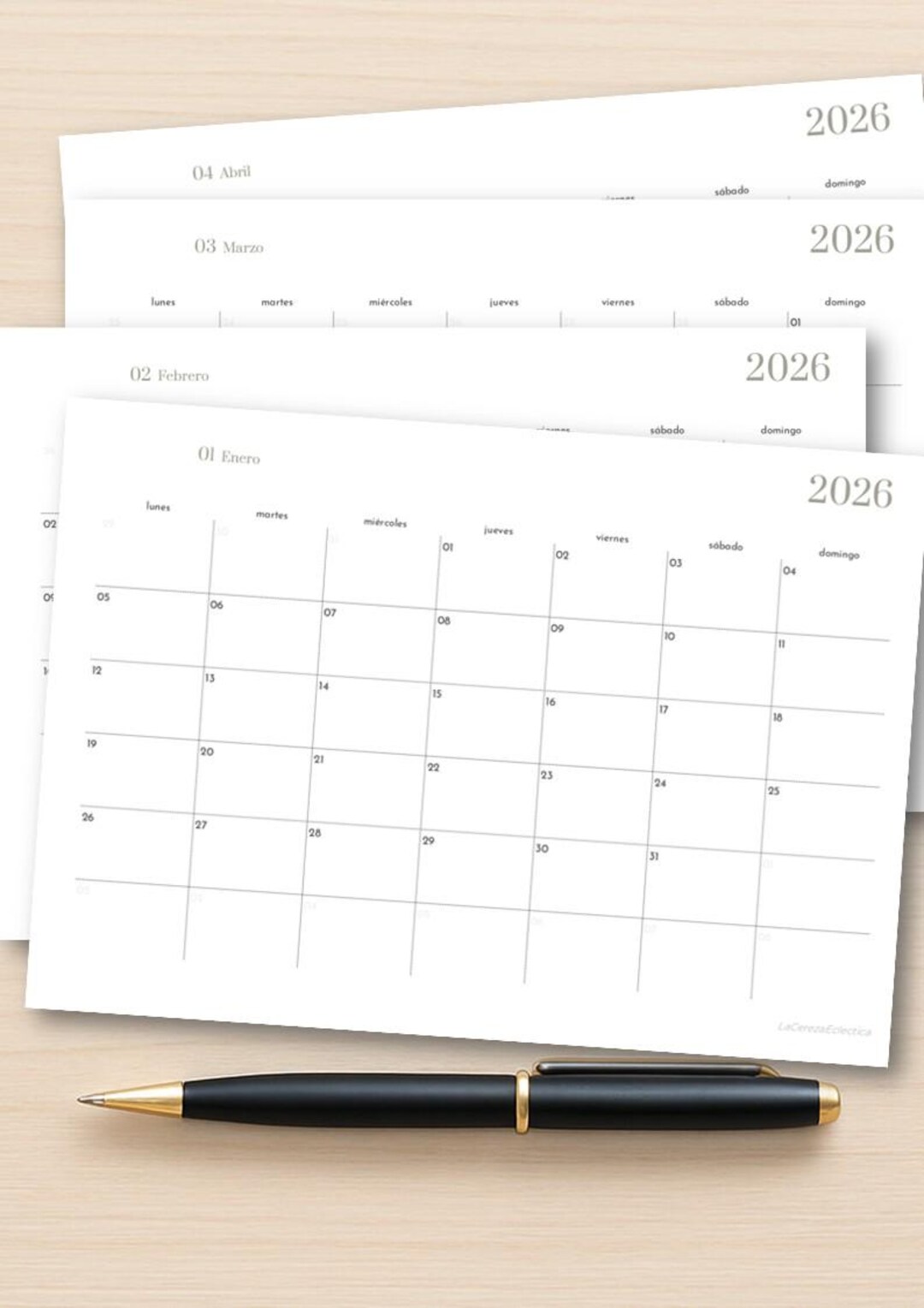 2026 Boho Olive Monthly Calendar | Printable A4 A5 | Monday and Sunday ...