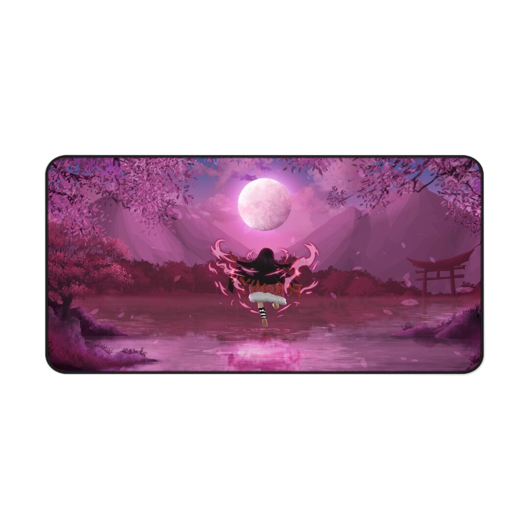 Nezuko | Kimetsu No Yaiba | Pink Moon Desk Mat | Fantasy Landscape ...