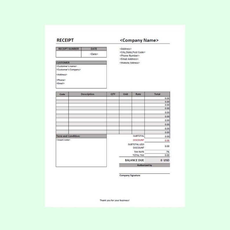 Simple Receipt Template | Minimal Form | Printable Receipt | Editable ...