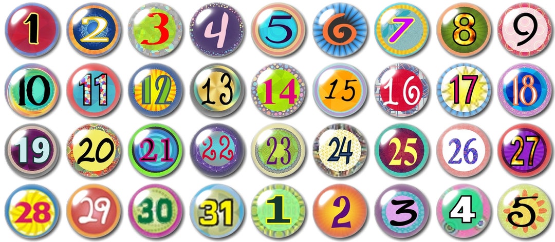 Glass Fun Colorful Number Magnets for Your Calendar - Etsy