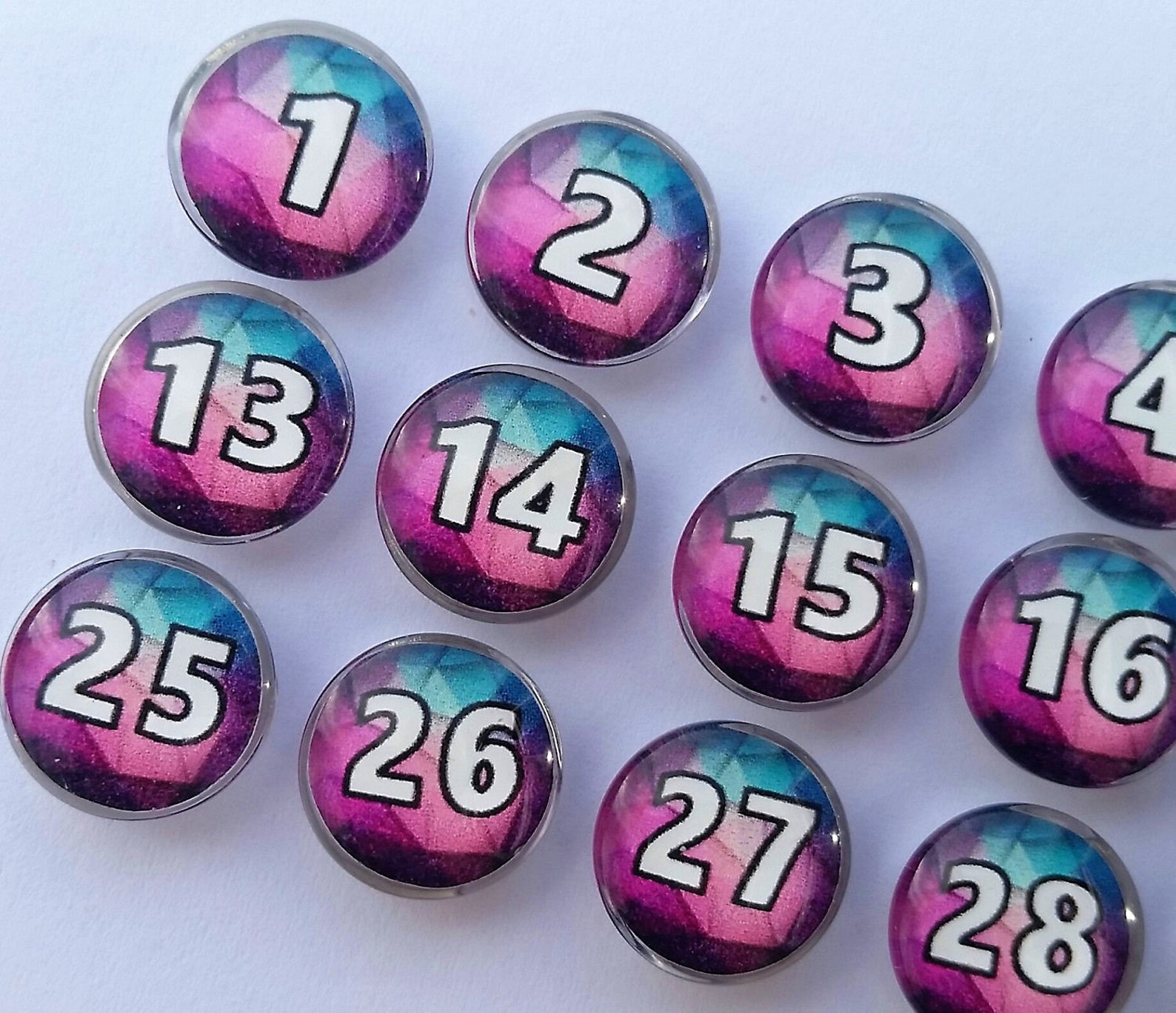 Glass Number Magnets, Purple Pink Blue, Calendar Memo Board - Etsy