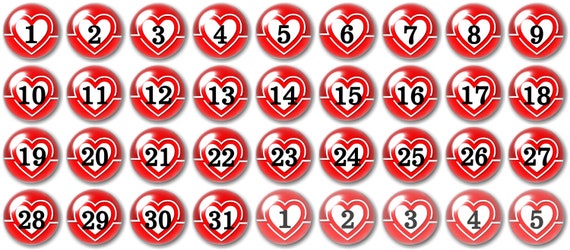 Glass Valentine Calendar number magnets Decorative Calendar | Etsy