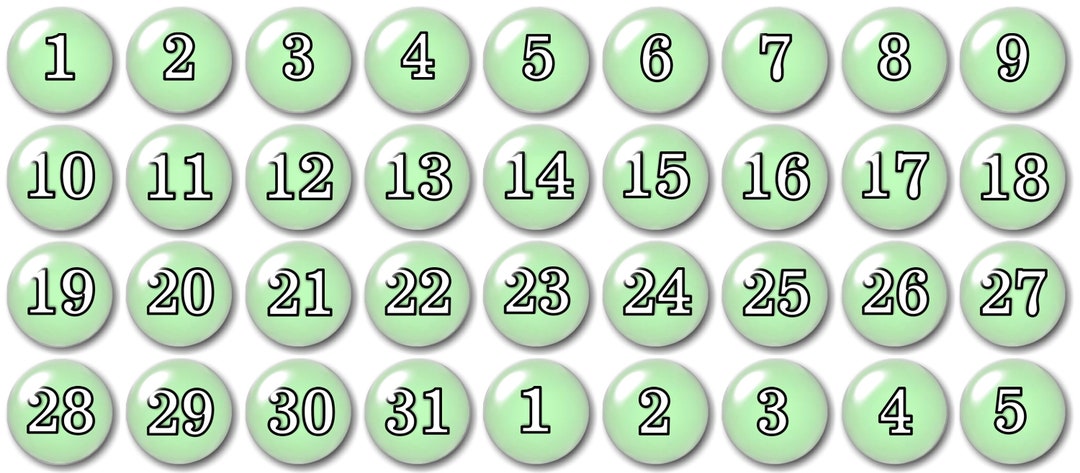 Glass Mint Green Calendar Numbers | White Board Magnets | Perpetual ...