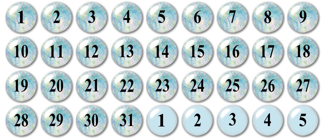 Glass Light Blue Calendar Number Magnets - Etsy