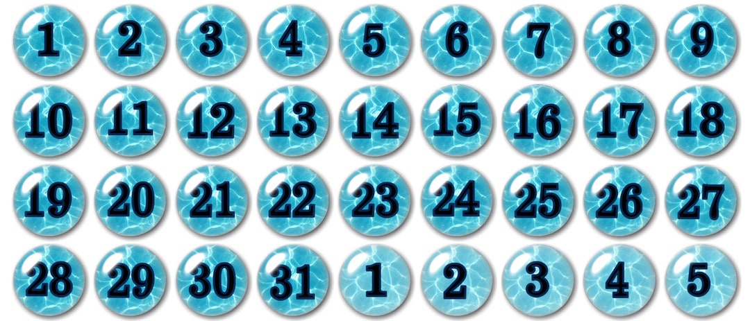 Glass Turquoise Calendar Number Magnets | Blue Water Numbers | Coastal ...