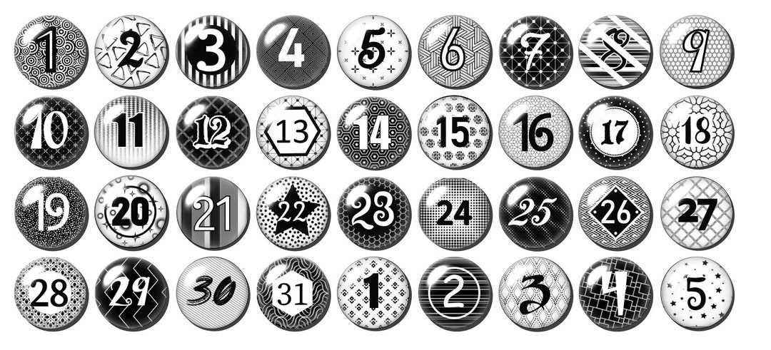 Black and White Number Magnets for Your Calendar, Perpetual Calendar ...