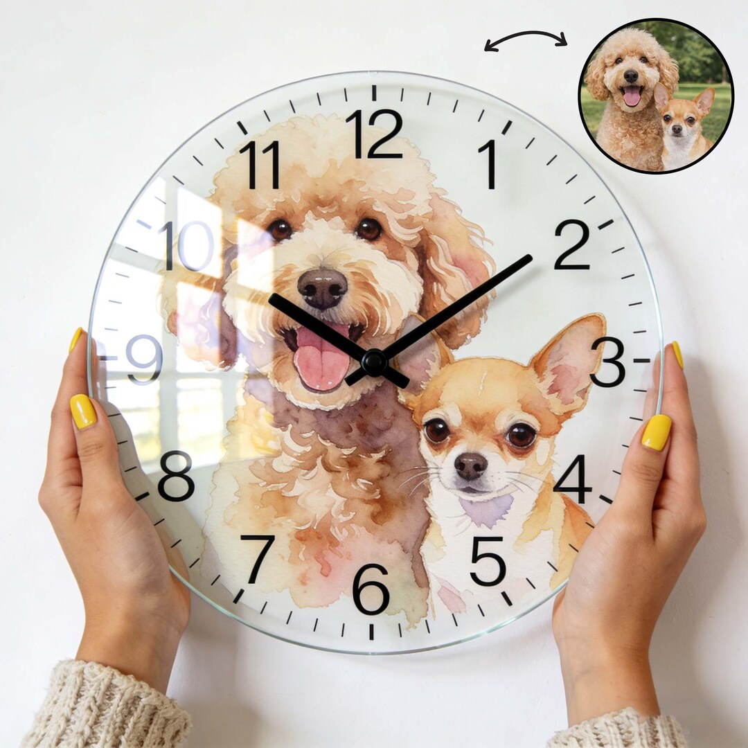 Custom Pet Photo Wall Clock • Personalized Dog or Cat Portrait Clock ...