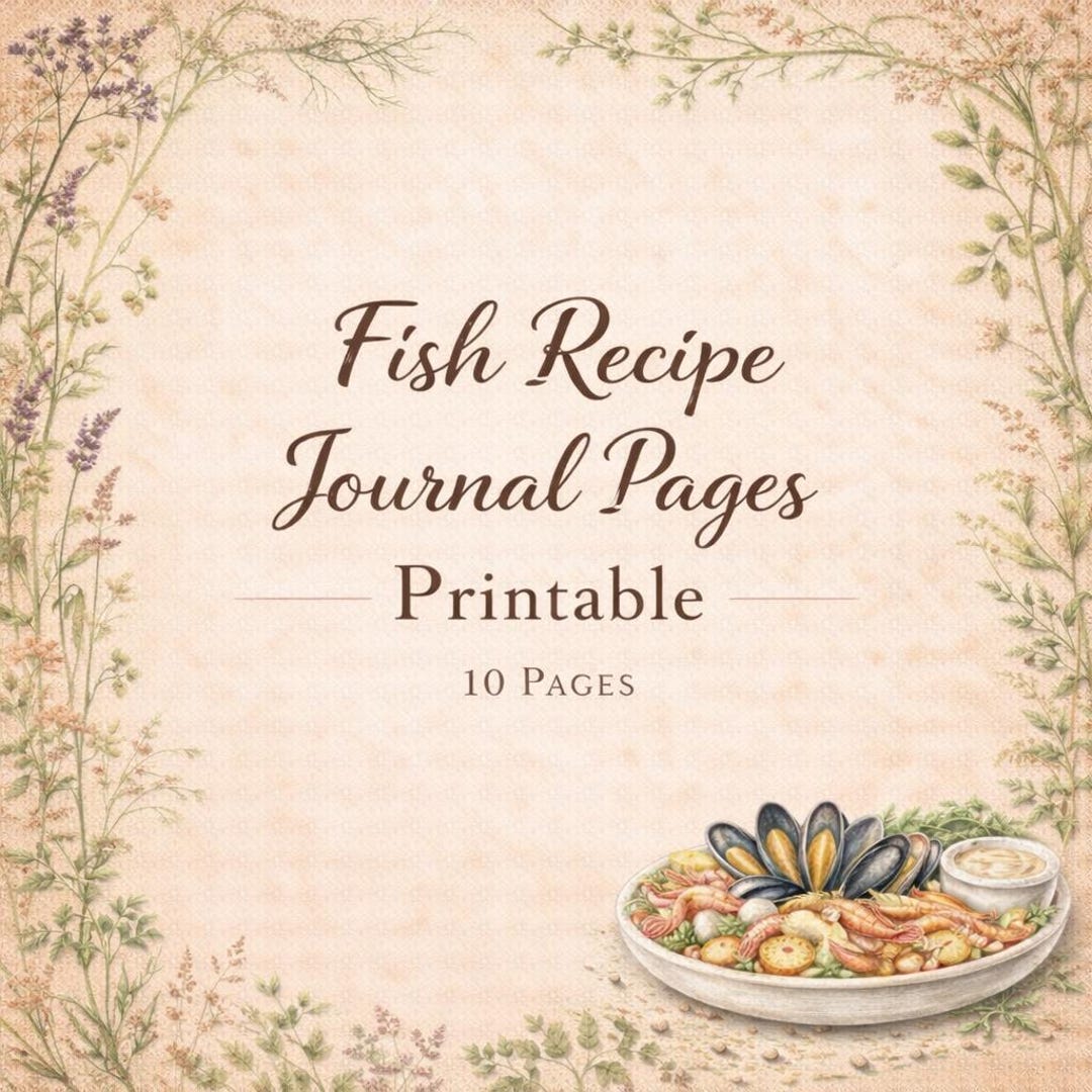Fish Recipe Journal Pages Printable | Vintage Kitchen Cookbook ...