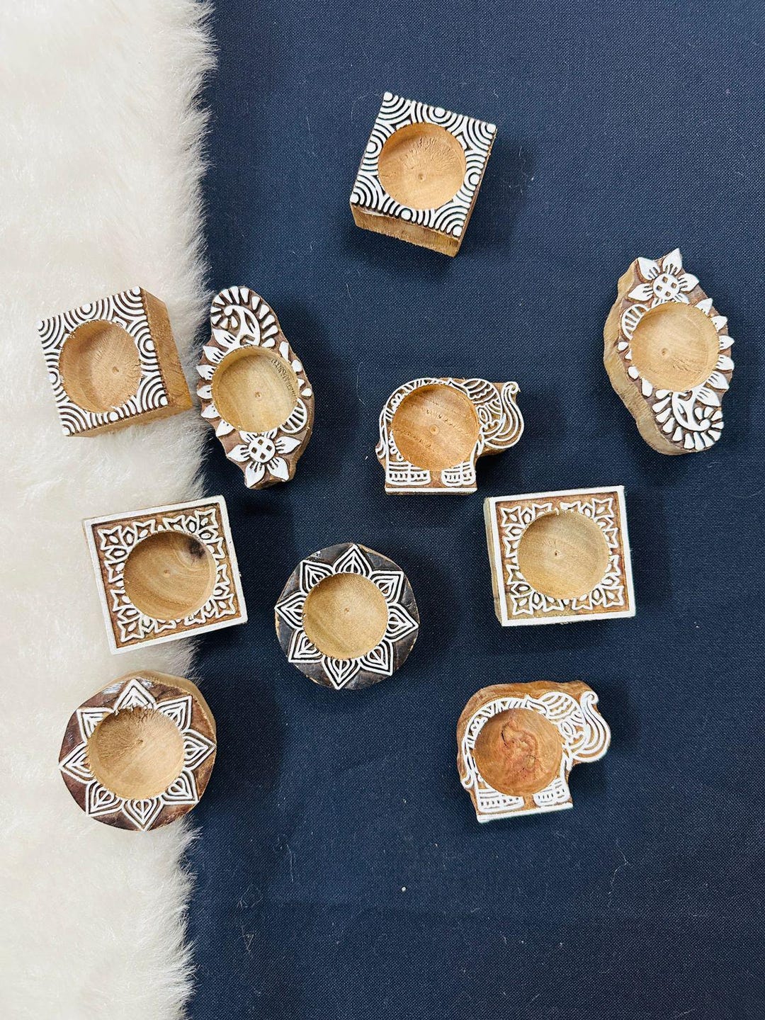 10-100 Wooden Hand Block T-light Candle Holders, Wedding Favors, Diwali ...