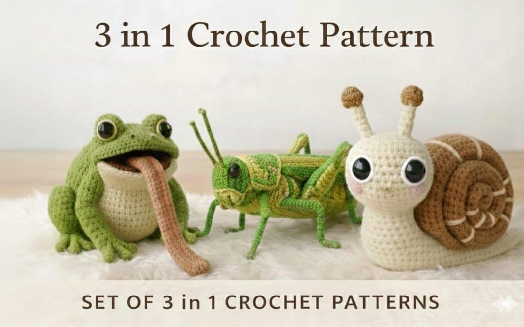 Amigurumi Crochet Pattern | Frog, Snail, Grasshopper 3-in-1 (PDF ...