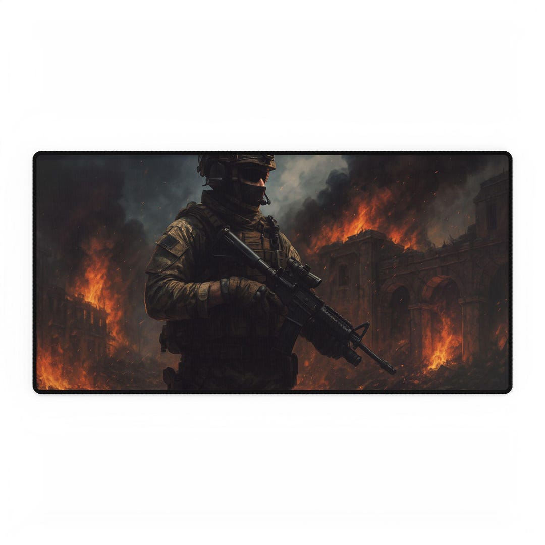 Soldier in Flames Desk Mat | Military Combat Gaming Mousepad - Etsy