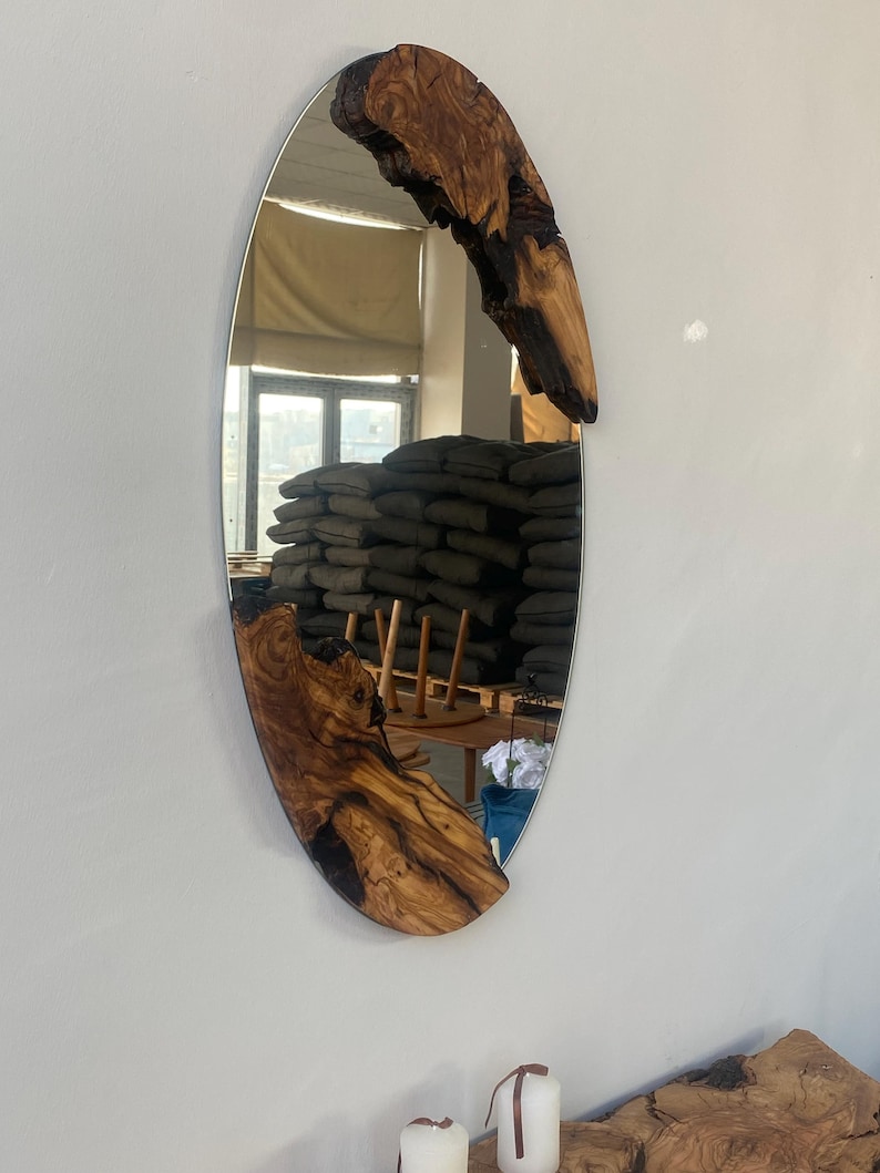 Live Edge Olive Wood Oval Mirror, Rustic Cabin Decor - Etsy