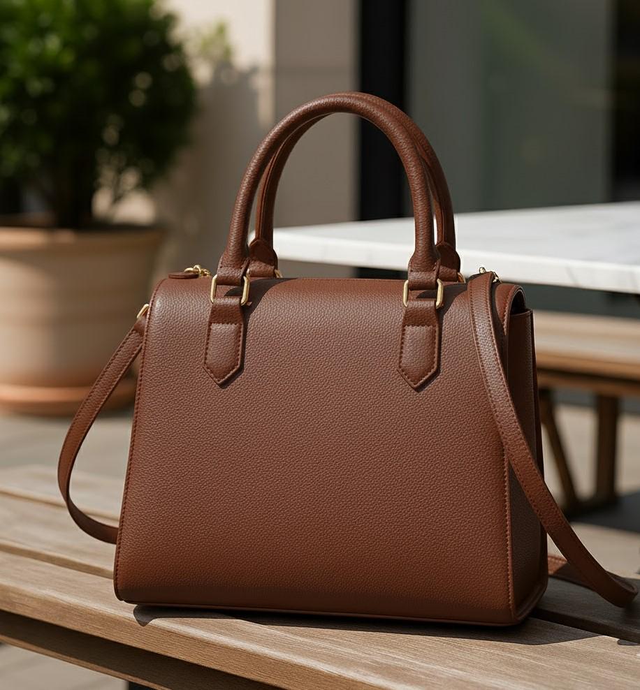 Classic Brown Leather Top Handle Bag | Elegant Structured Purse ...