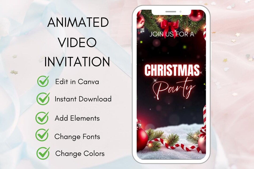 Animated Christmas Party Invitation Video, Editable Canva Evite ...