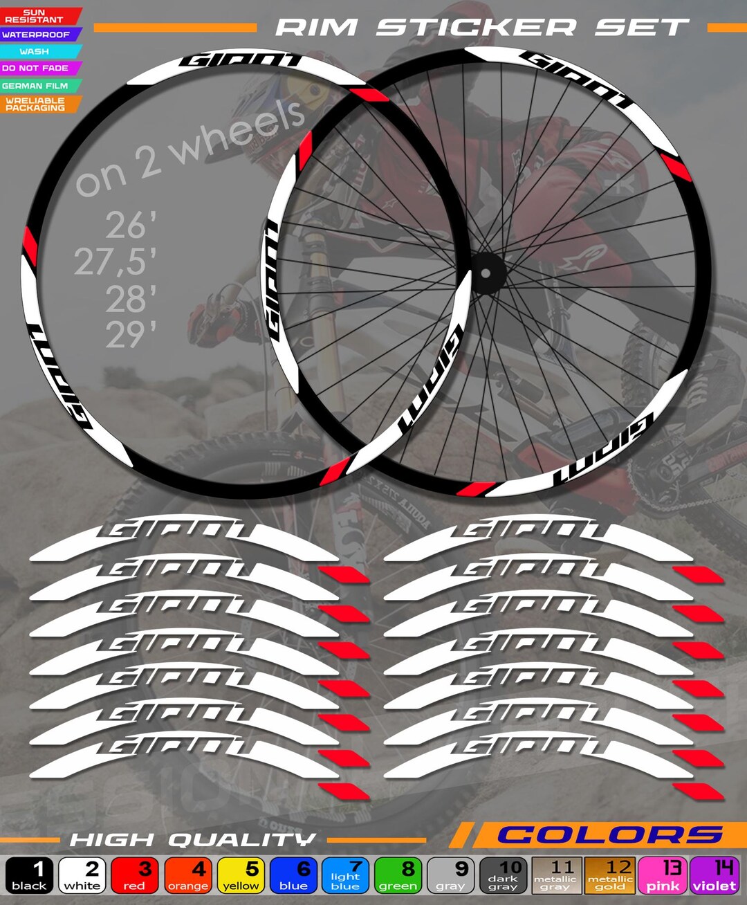 GIANT Stickers on Bicycle Rims. ALL Colors Available, High Quality ...