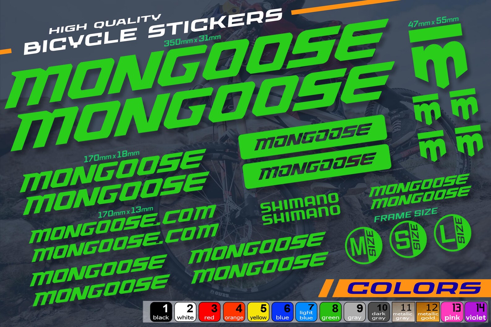Bicycle Stickers MONGOOSE. ALL Colors Available, High Quality. Set of ...