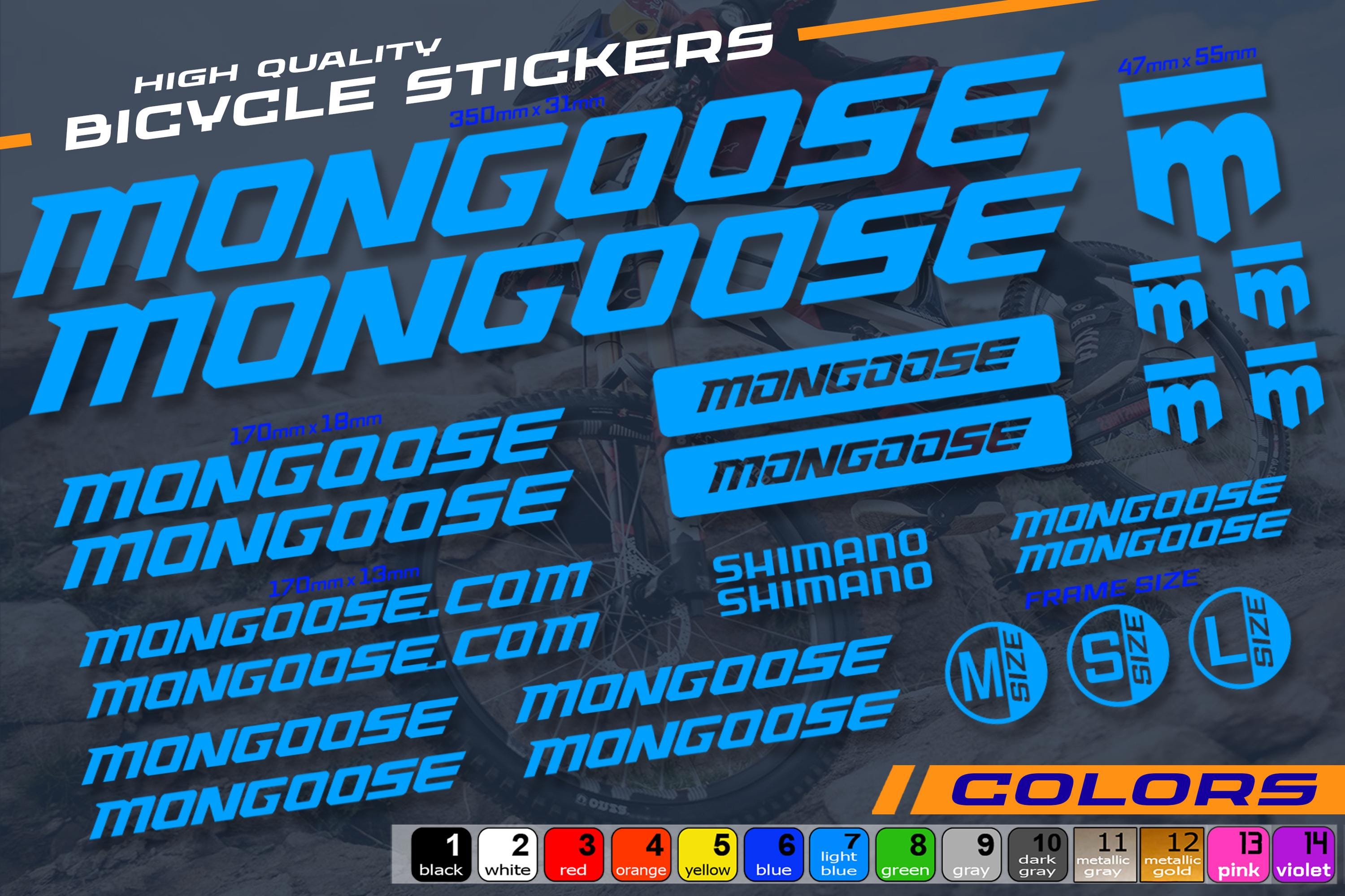 Bicycle Stickers MONGOOSE. ALL Colors Available, High Quality. Set of ...