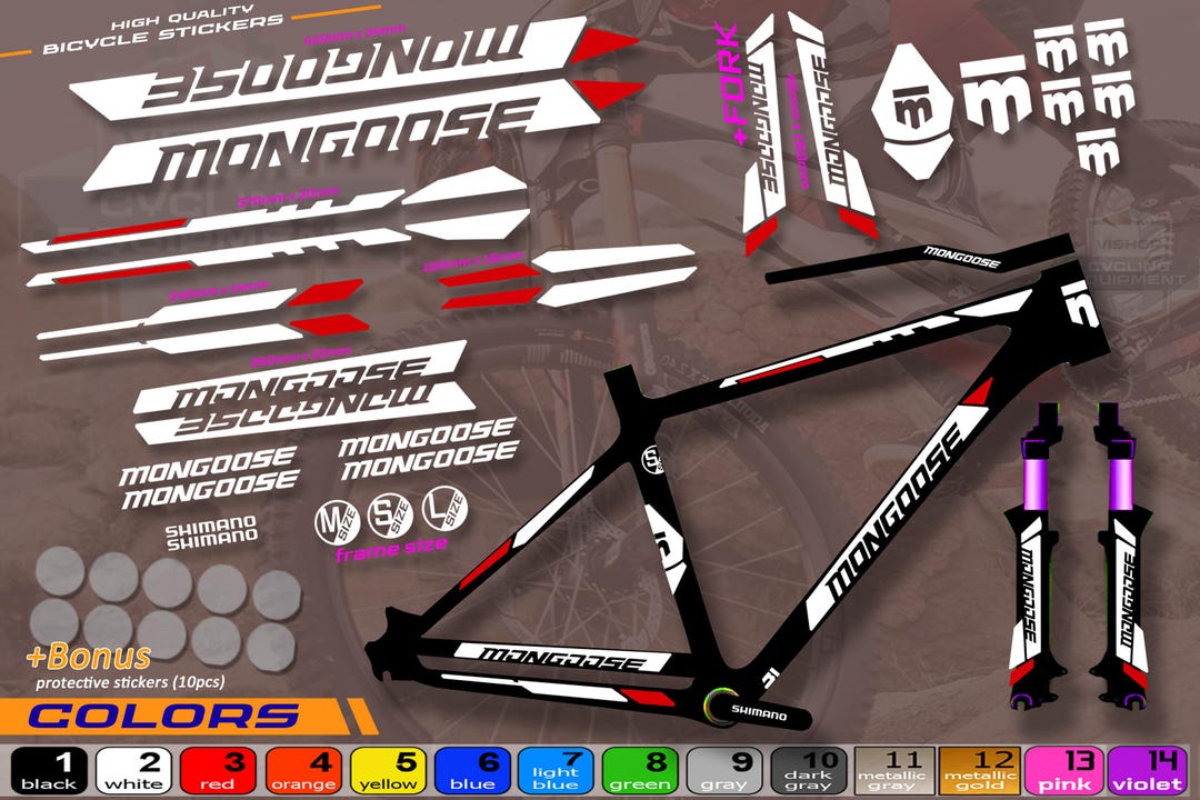 Mongoose Bicycle Stickers, ALL Colors, High Quality. Set of Stickers ...
