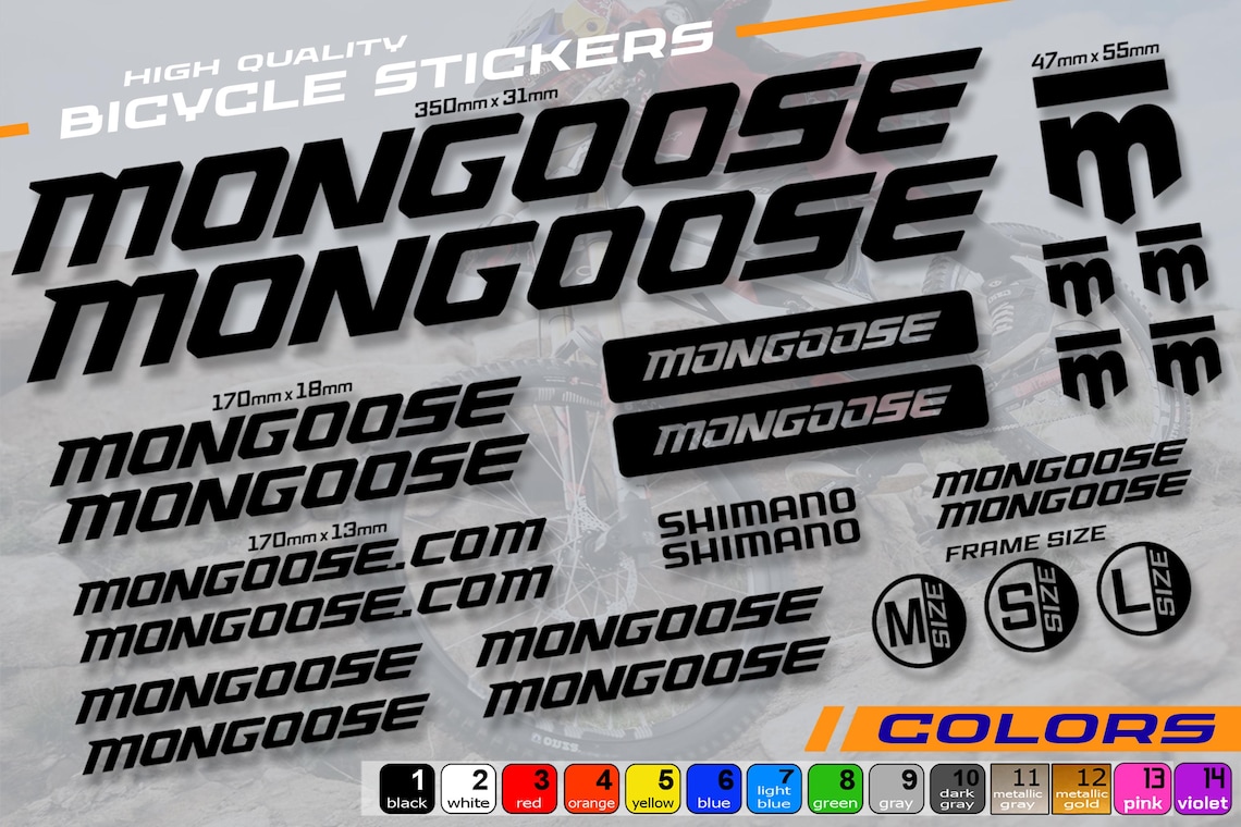 Bicycle Stickers MONGOOSE. ALL Colors Available, High Quality. Set of ...