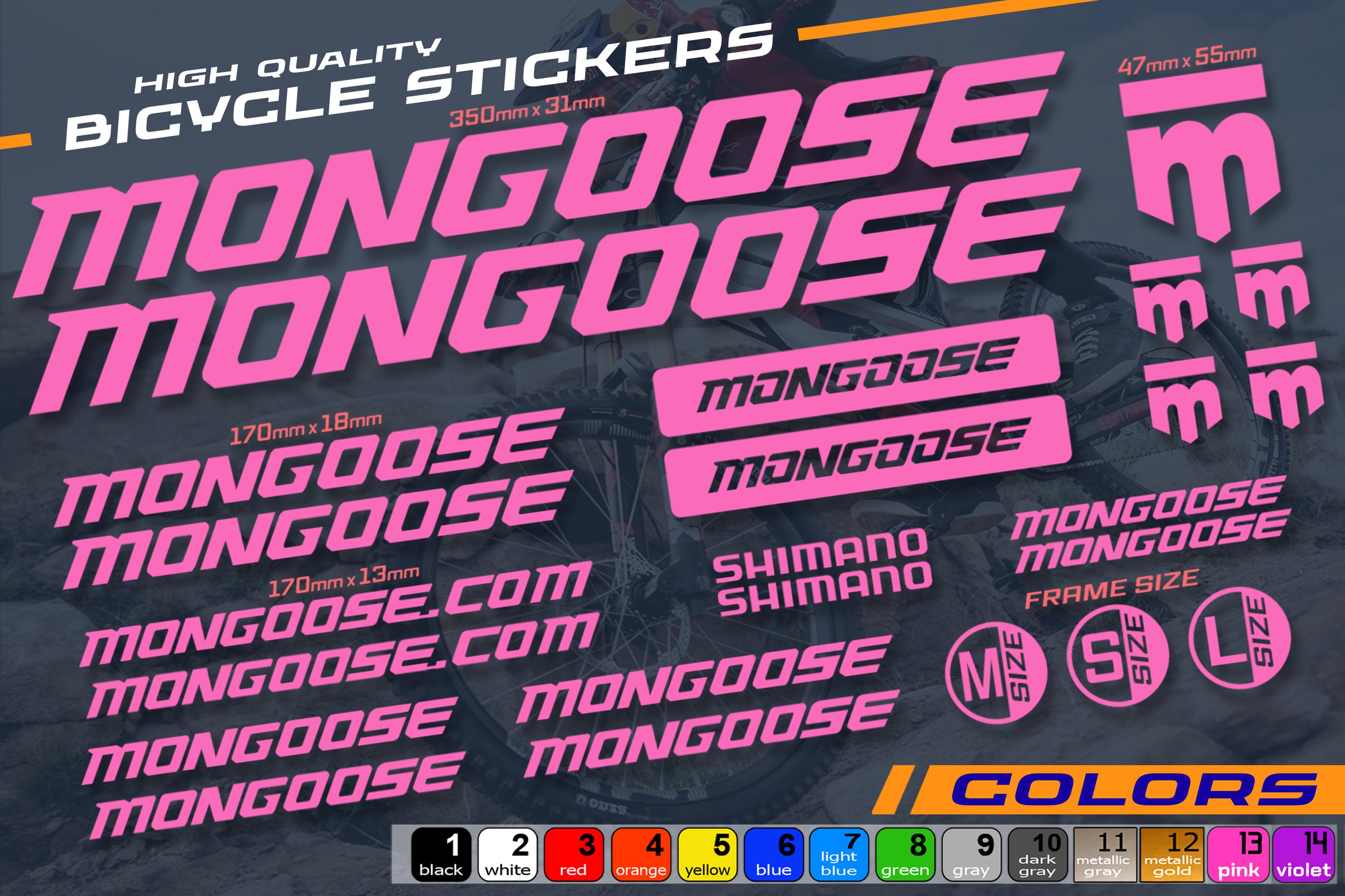 Bicycle Stickers MONGOOSE. ALL Colors Available, High Quality. Set of ...