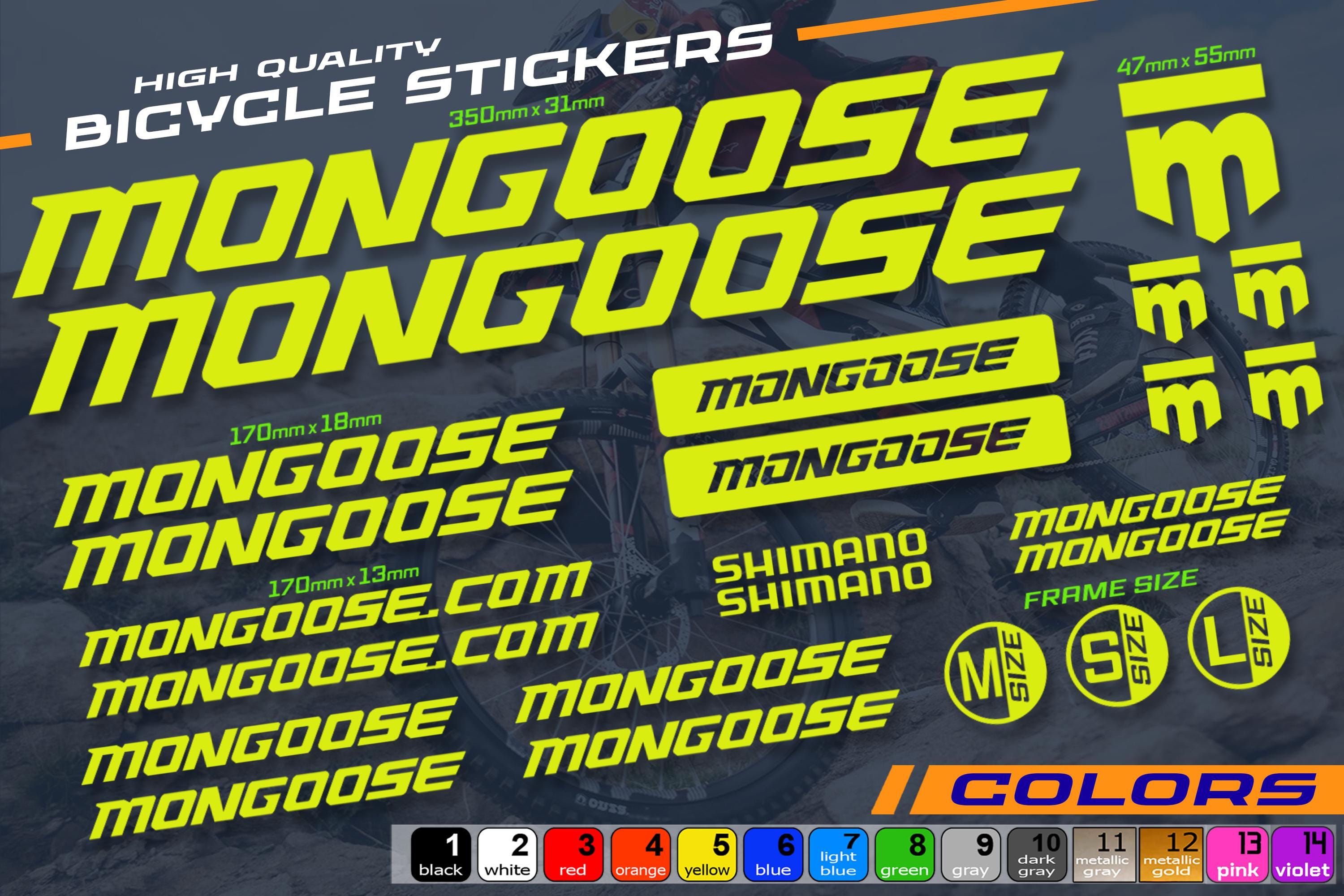 Bicycle Stickers MONGOOSE. ALL Colors Available, High Quality. Set of ...