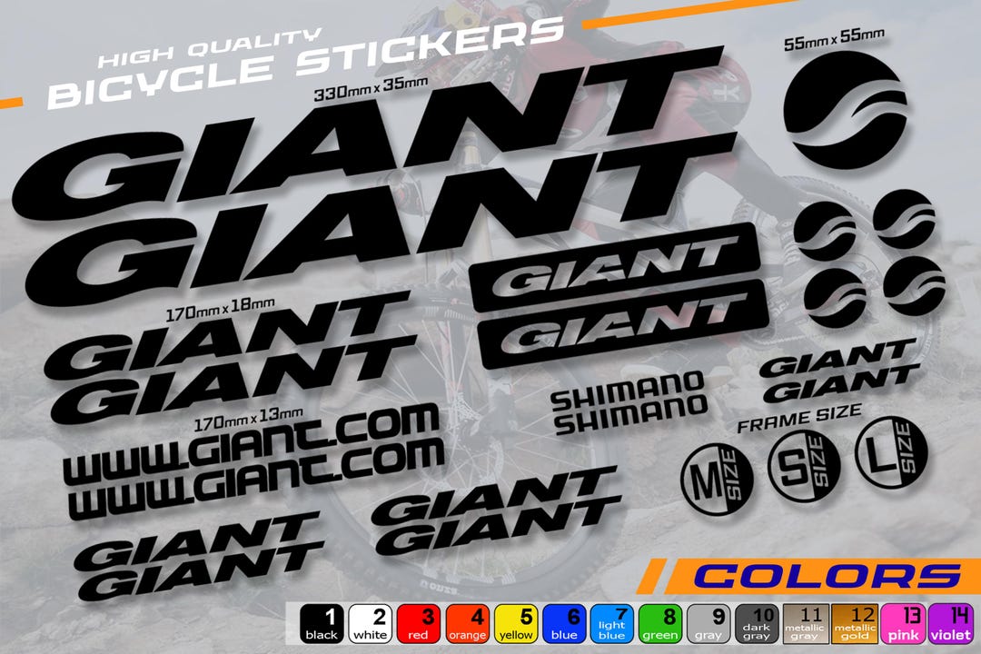 Bicycle Stickers Giant, ALL Colors Available, High Quality. Set of ...