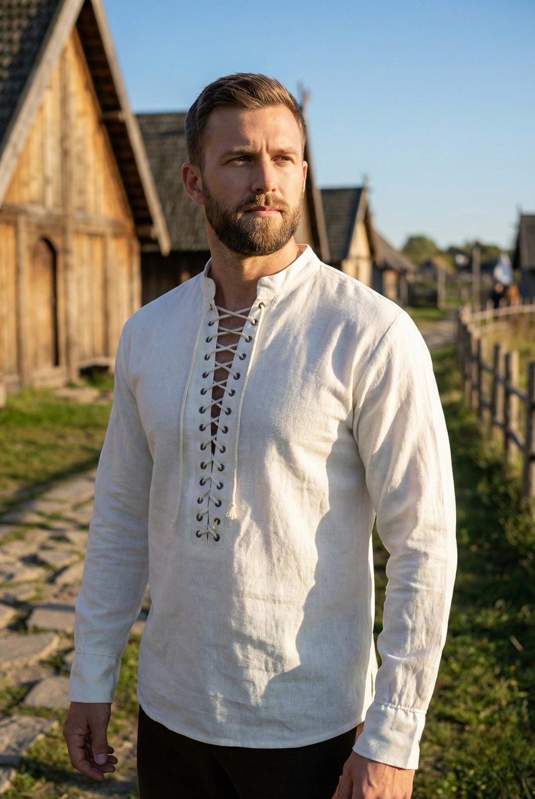 Medieval Renaissance Lace-up Shirt for Men | Viking Pirate Linen Long ...