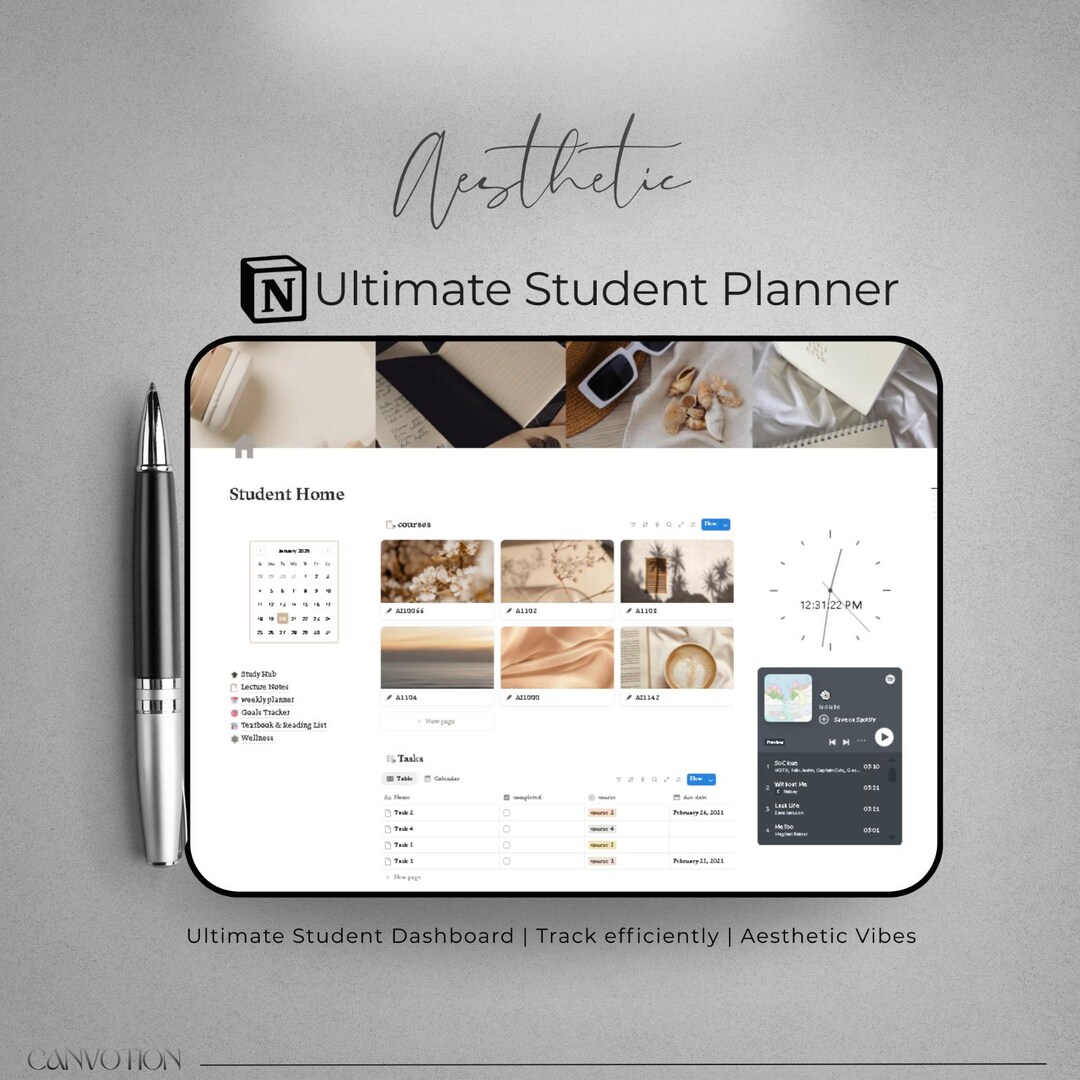 Notion Student Planner Dashboard, Light Aesthetic Academic Notion ...