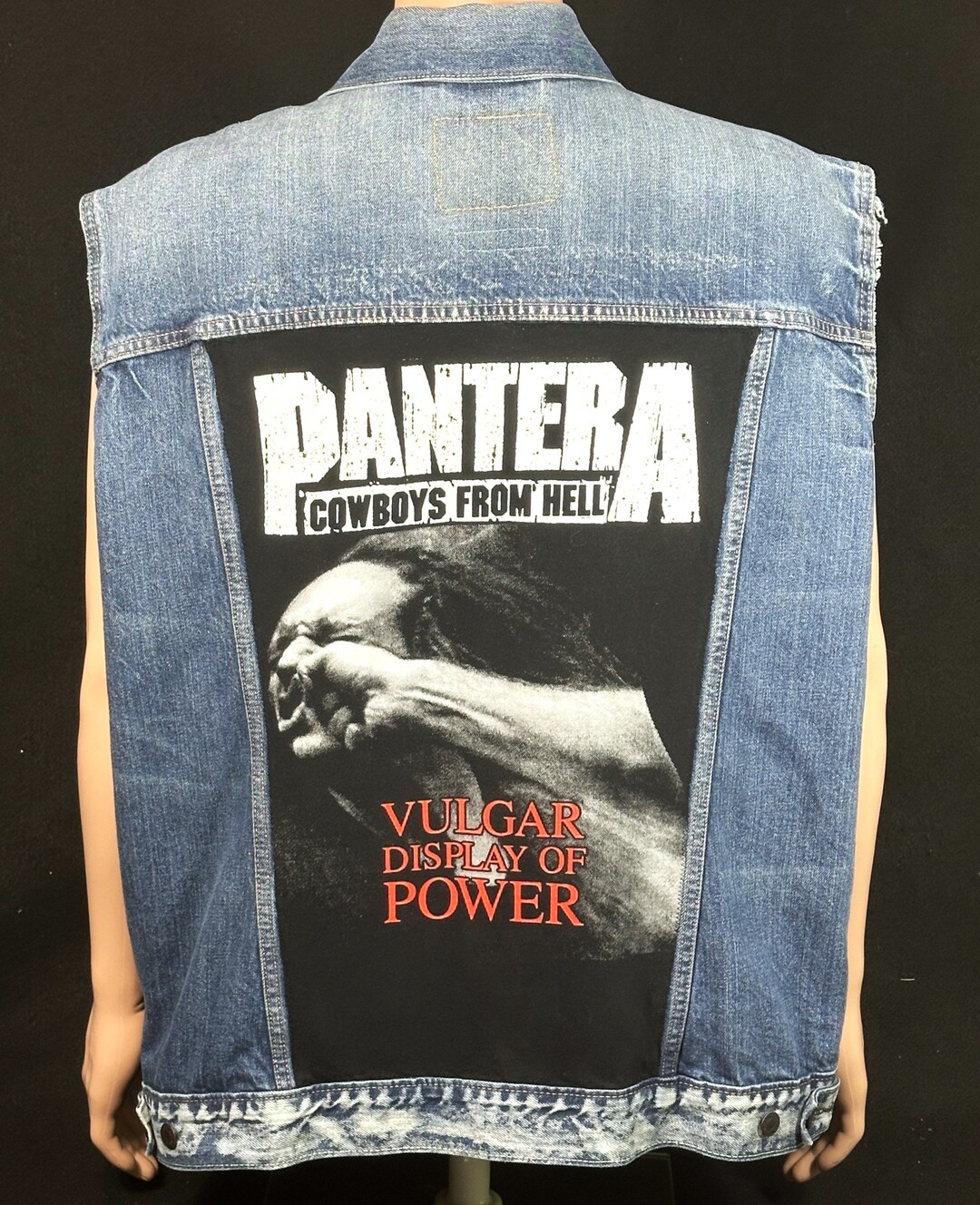 Upcycle Levi's Denim Vest Jacket Pantera Cowboys From Hell Men's XXL - Etsy