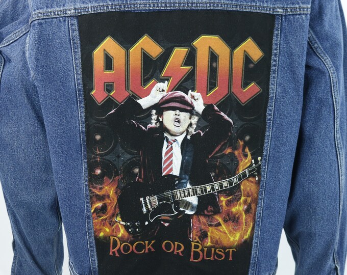 AC/DC Wrangler Denim Jean Jacket Rock or Bust Tour Blue Trucker Large ...