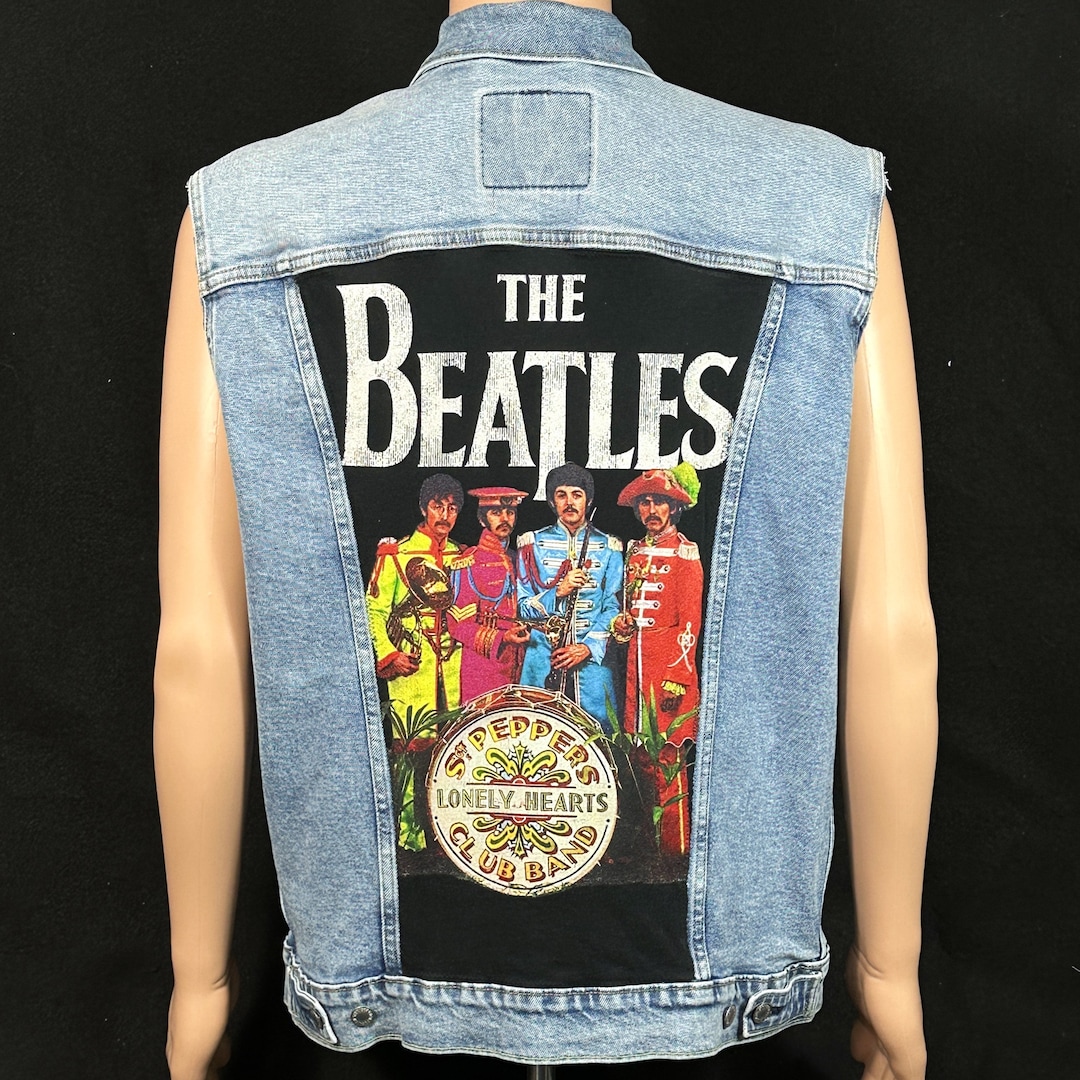 Upcycle Beatles Levi's Denim Vest Jacket Sgt Peppers Men's Xlarge - Etsy