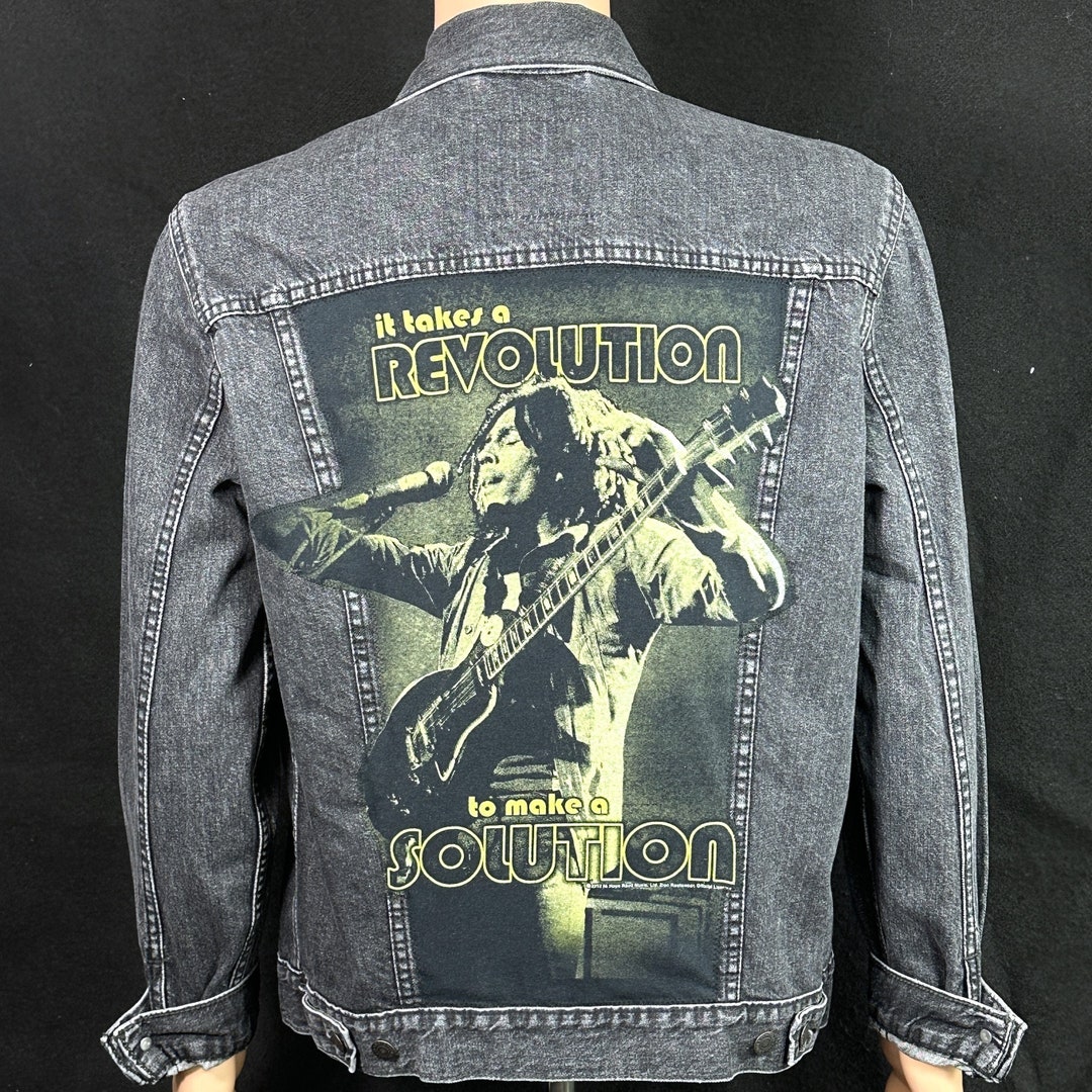 Upcycle Bob Marley Levi's Black Denim Jacket Men's Large Women's Xlarge ...