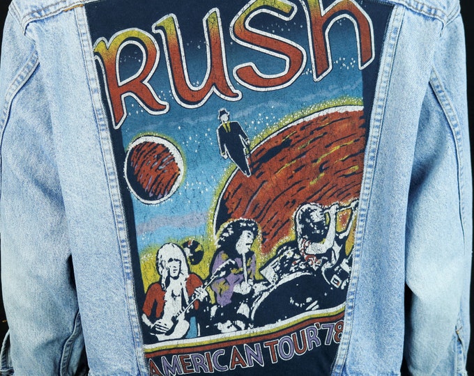 RUSH Band Levis Denim Jacket Blue Jean USA VTG Concert Tour Distressed ...