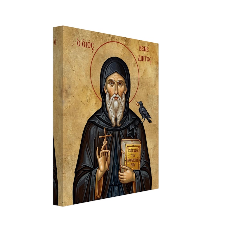 Saint Benedict Icon, Monastic Saint Art, Catholic Wall Decor - Etsy