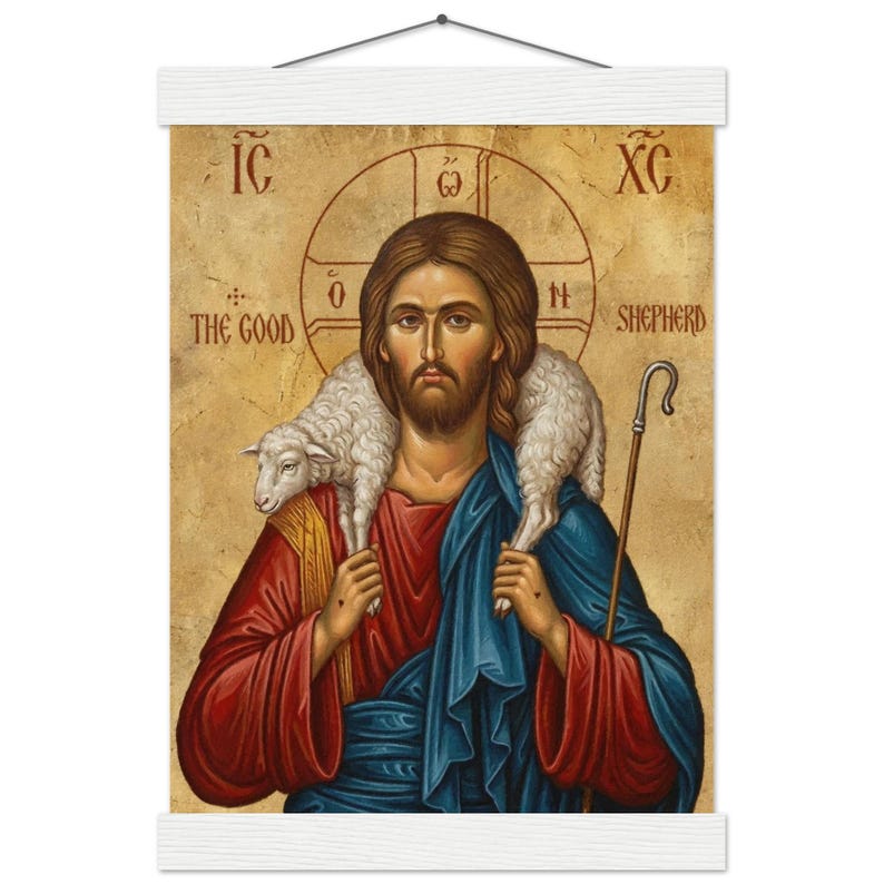 Jesus Christ the Good Shepherd Icon, Spiritual Catholic Art Print, Wall ...