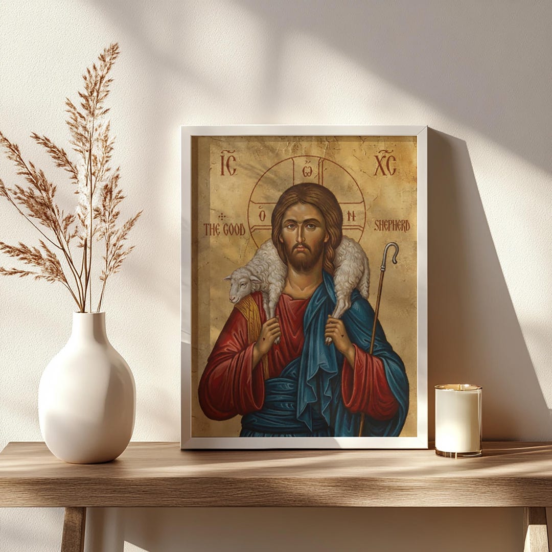 Jesus Christ the Good Shepherd Icon, Spiritual Catholic Art Print, Wall ...