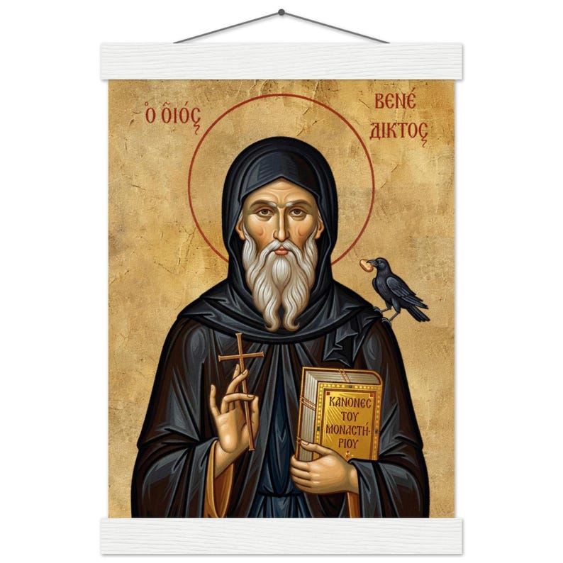Saint Benedict Icon, Monastic Saint Art, Catholic Wall Decor - Etsy