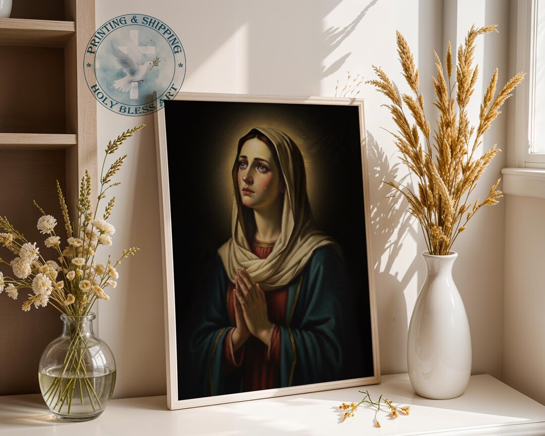 Virgin Mary in Tears and Prayer, Catholic Wall Art Print - Etsy