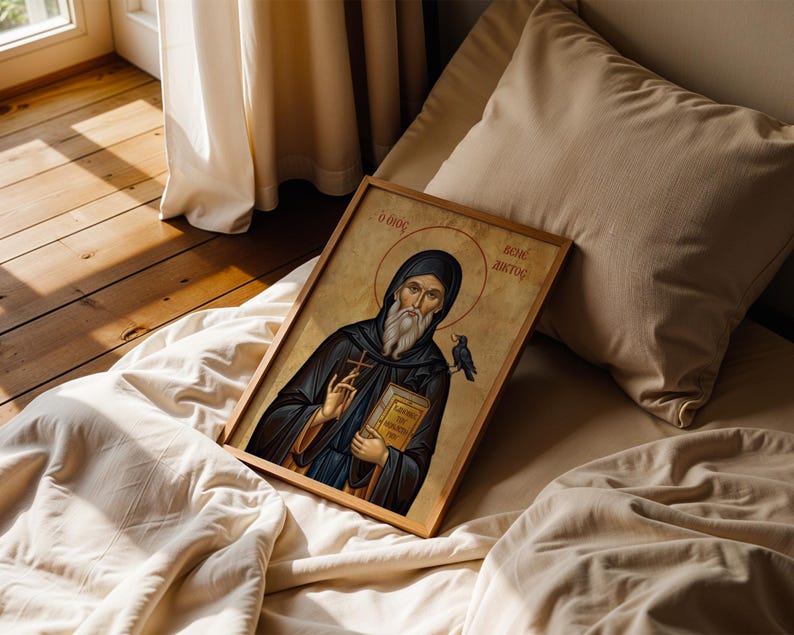 Saint Benedict Icon, Monastic Saint Art, Catholic Wall Decor - Etsy