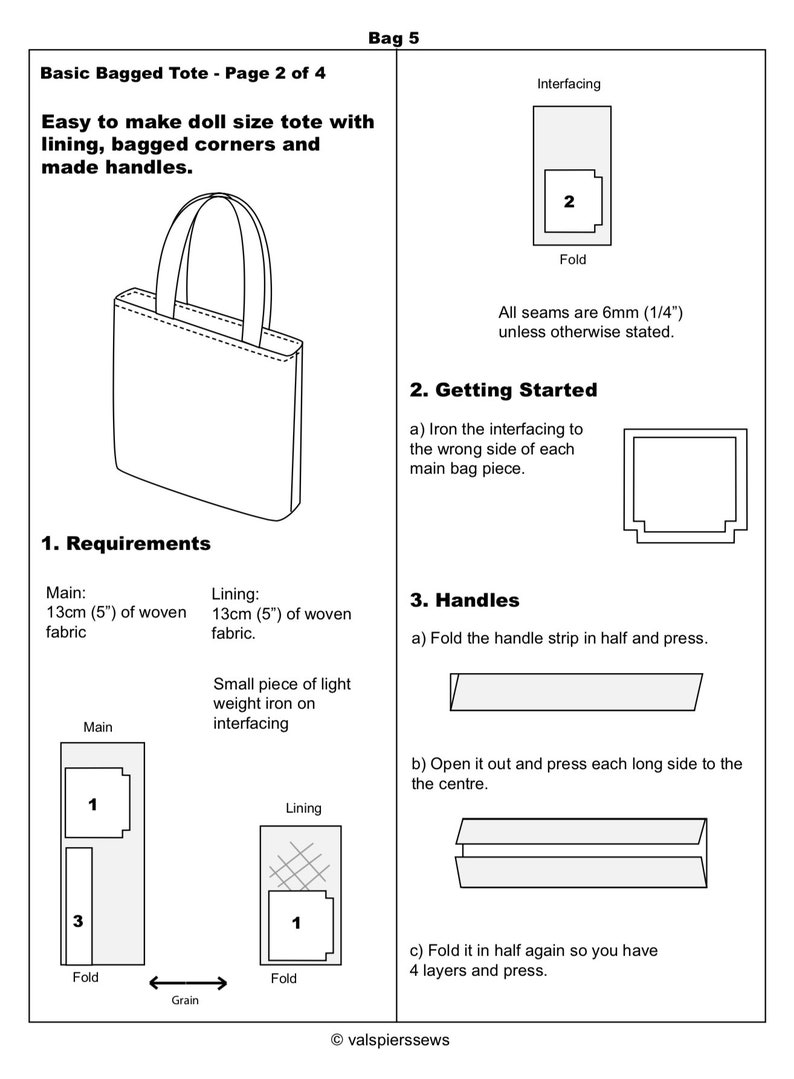 Bag No. 5 Basic Bagged Doll Tote, Pattern by Valspierssews, Fits ...
