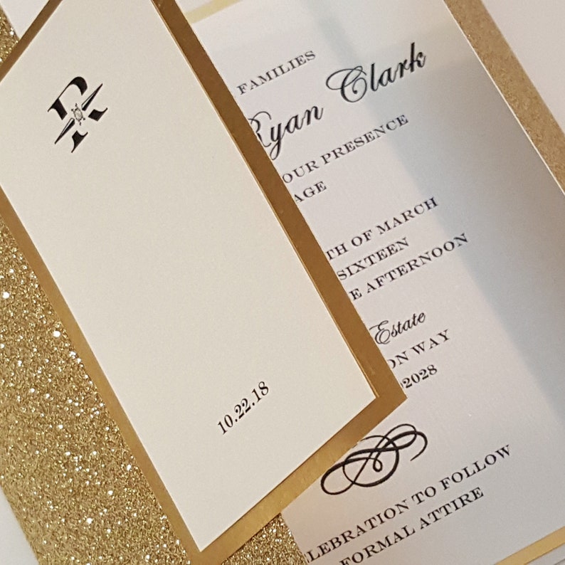 Gold Mirror Wedding Invitation | 24k Look Gated Suite | Elegant ...
