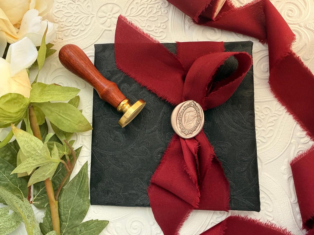 Couture Black & Burgundy Fabric Wedding Invitation Suite With Wax Seal ...